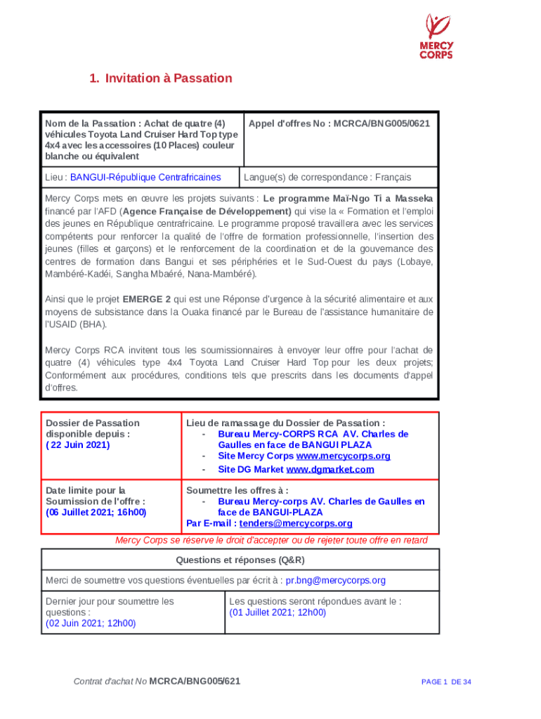 Dossier de Passation - Appel d'Offres (AO) Invitation... Doc Template ...