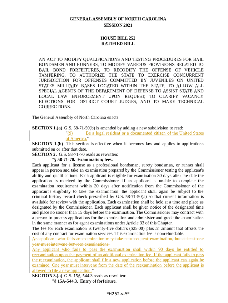 Bill Summaries: H252 BAIL BOND/BONDSMEN PROVISIONS ... Doc Template ...