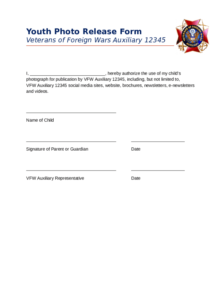 Youth Photo Release Doc Template | pdfFiller