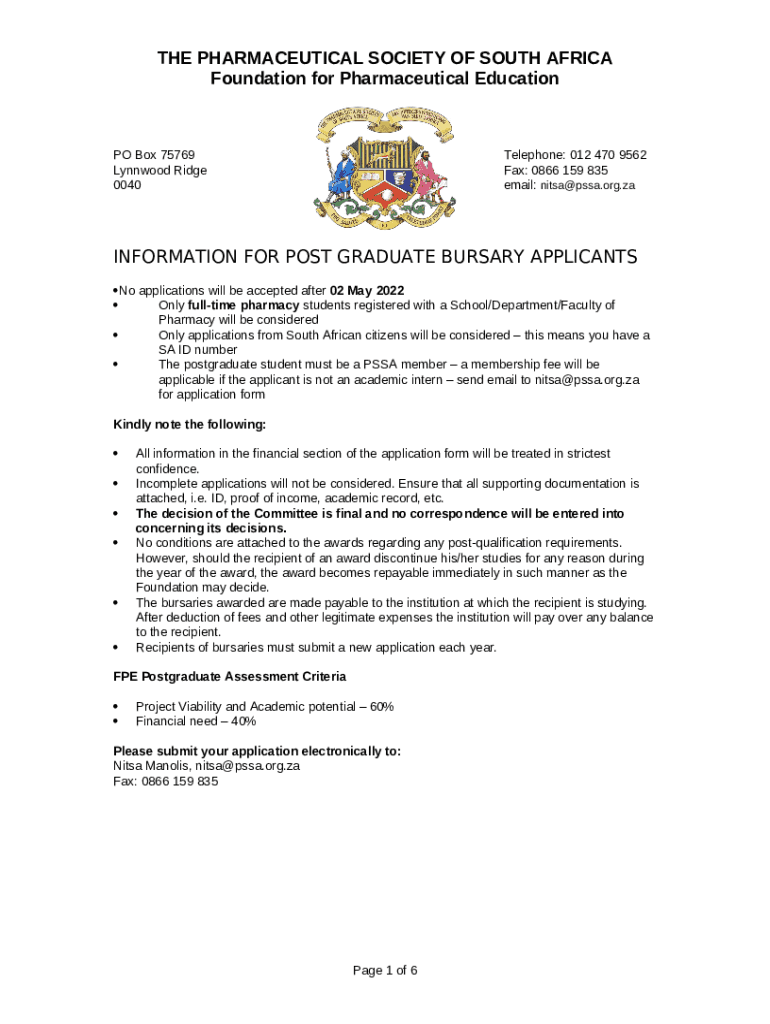 ination for post graduate bursary applicants Doc Template | pdfFiller
