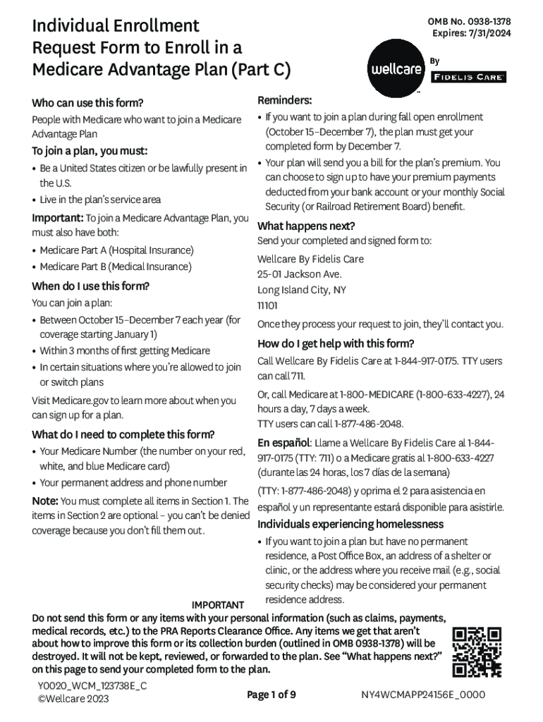 Fillable Online OneCare 2024 Enrollment Form Fax Email Print - pdfFiller