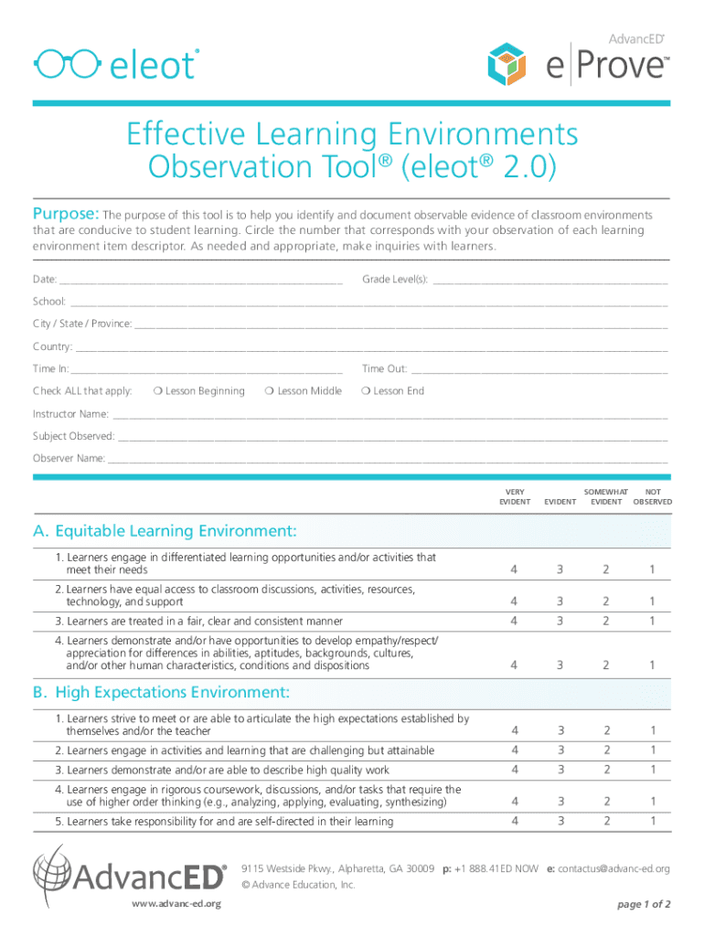 Fillable Online Eleot observation tool pdf: Fill out & sign online Fax ...