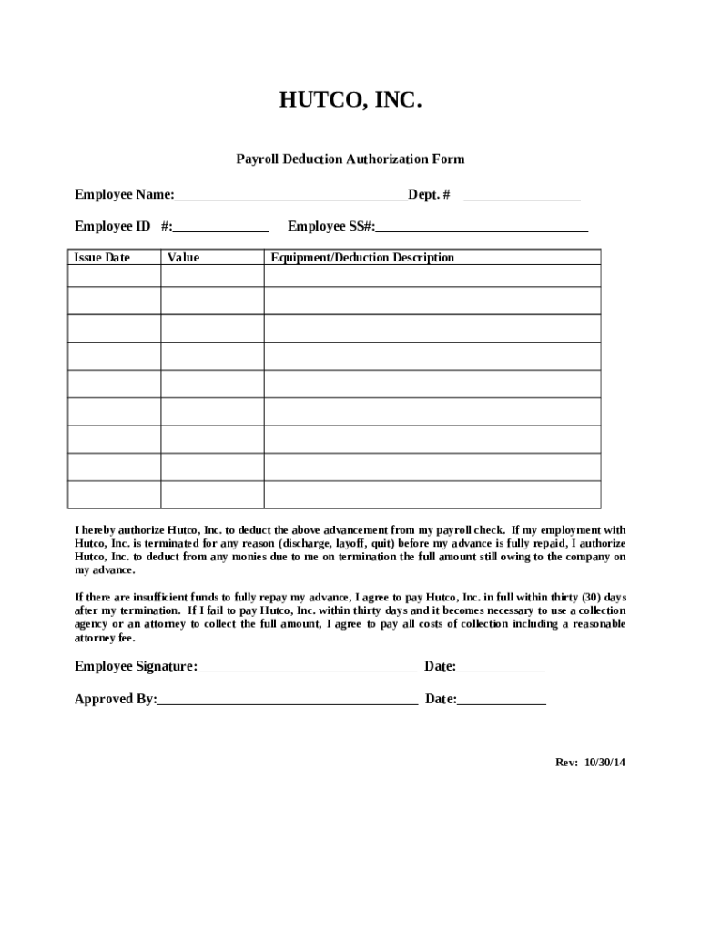 Company Letterhead Payroll Deduction Authorization for... Doc Template ...