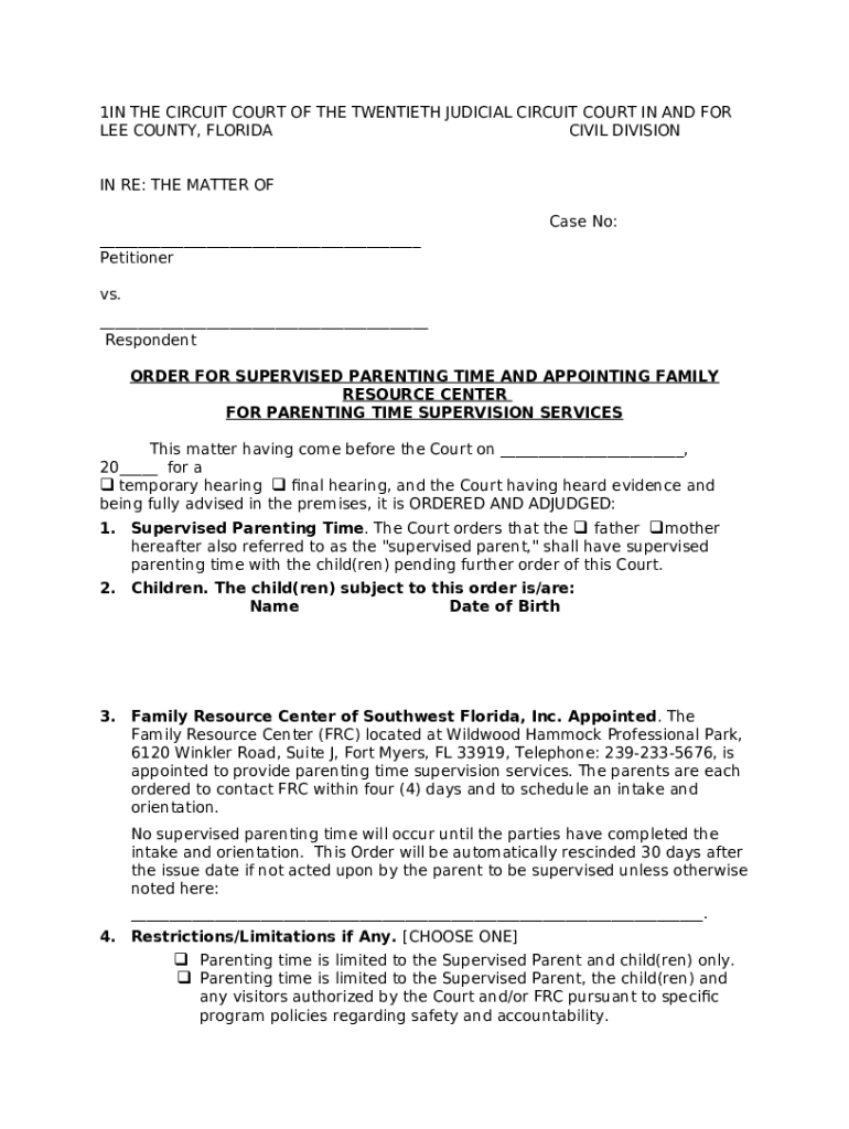 Order Template for Supervised Parenting Time and ... Doc Template ...