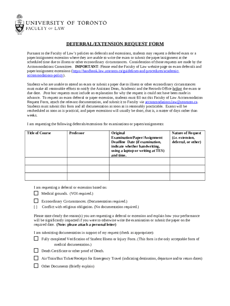 deferral/extension request - Academic Handbook - handbook law utoronto ...