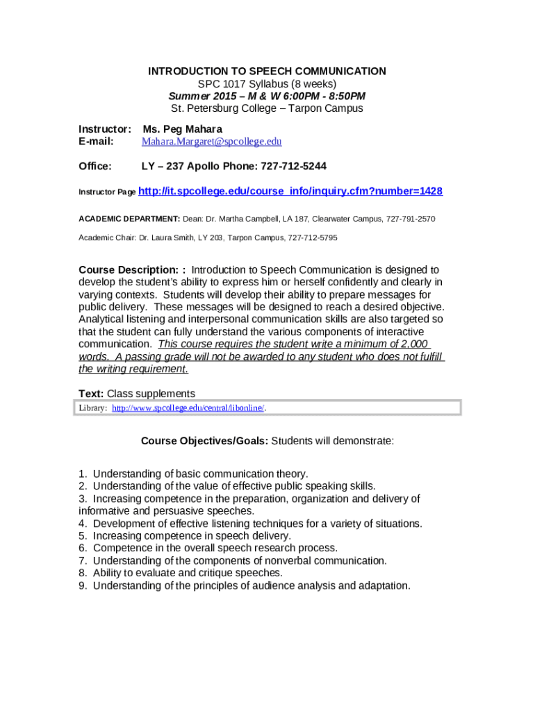 A2015 sum intro to speech mahara syllabus Doc Template | pdfFiller