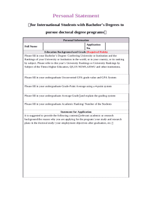 Personal Statement Example: Student Applying for a Ph.D. ... Doc ...