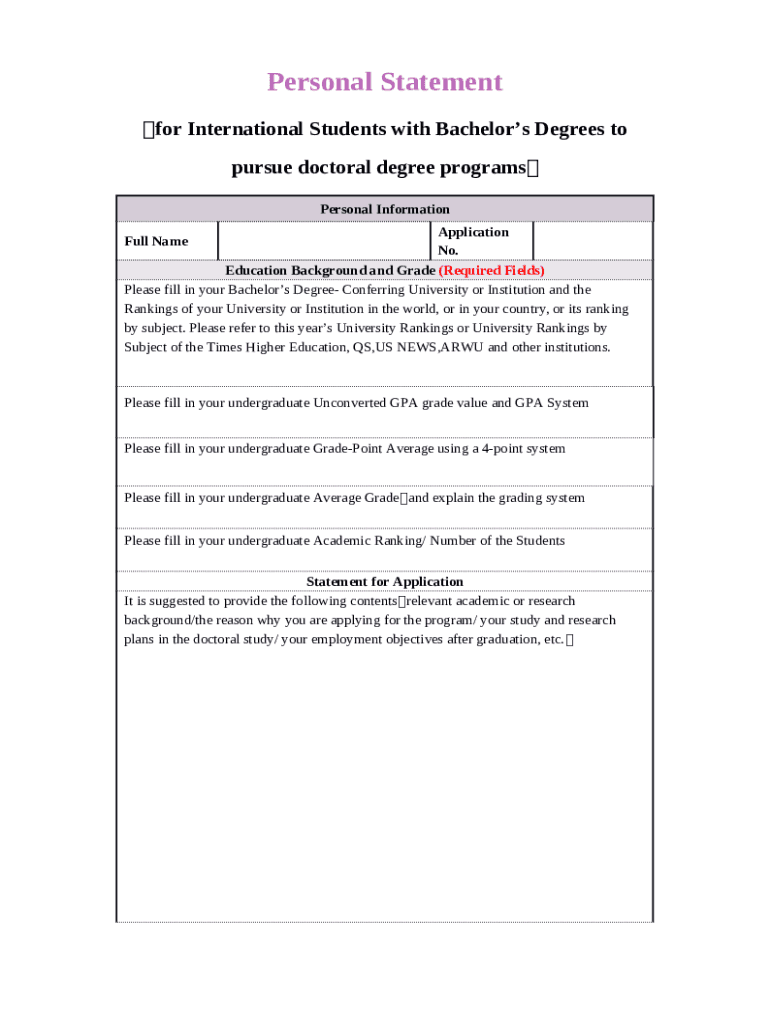 Personal Statement Example: Student Applying for a Ph.D. ... Doc ...