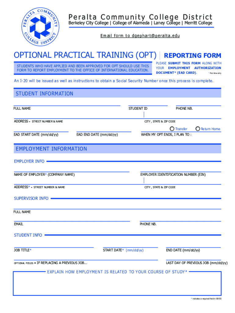 Fillable Online OPT Reporting Form - Compatible Font - Letter size Fax ...