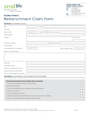 Fillable Online Retrenchment Claim FormPayflex Protect Fax Email Print ...