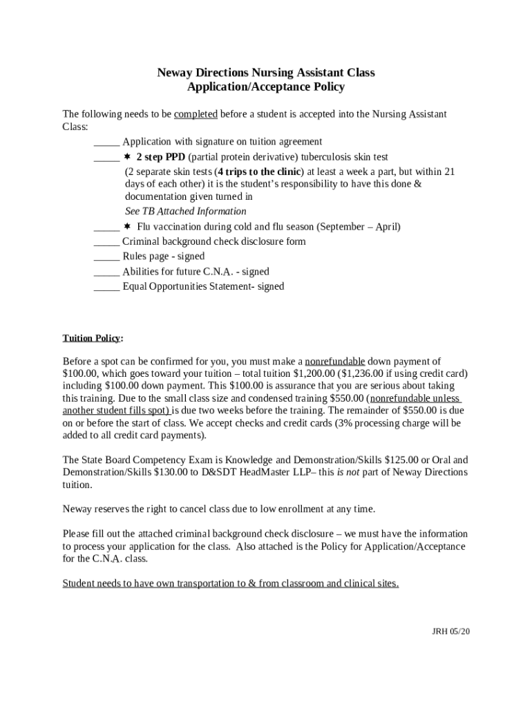 Nurse Assistant Training Application Doc Template | pdfFiller