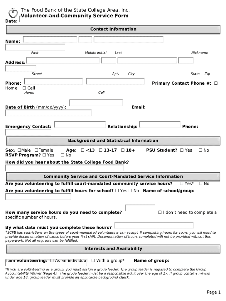 The Food Bank of the State College Area, Inc. Volunteer ... Doc ...