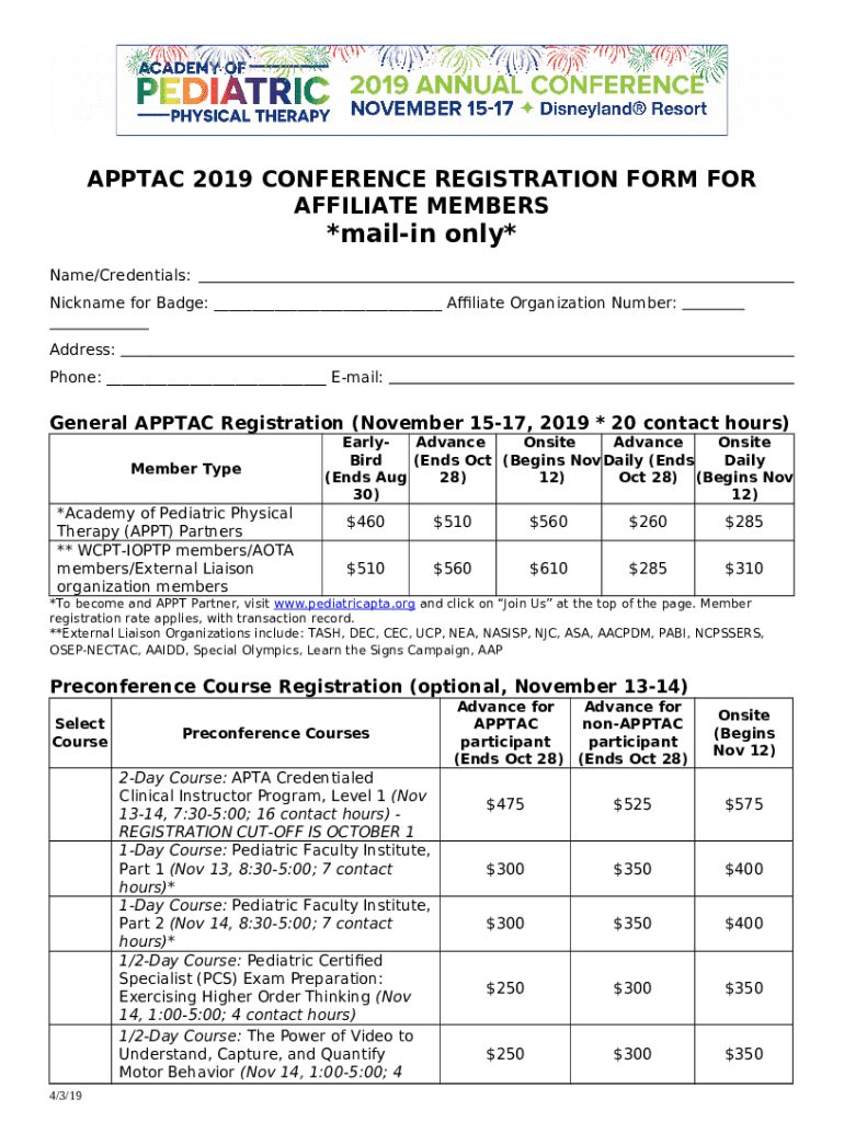 REGISTRATION - APTA Pediatrics Annual Conference Doc Template | pdfFiller