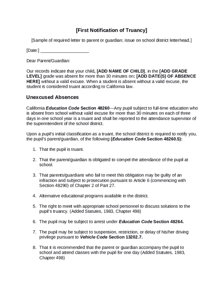 First Notification of Truancy (Sample of required letter to ... Doc ...