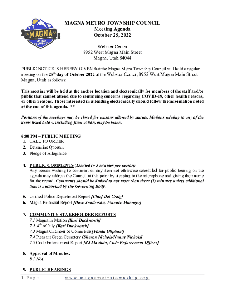 Fillable Online Magna, UtahThe official website of The Magna Town ...