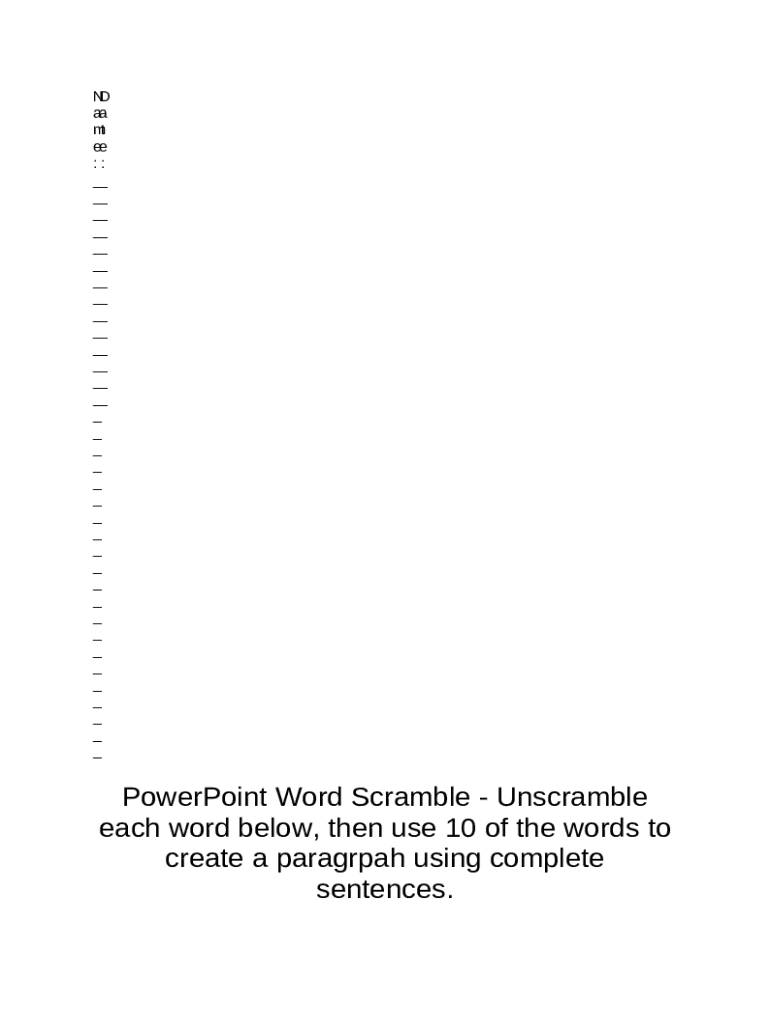 PowerPoint Word Scramble - Unscramble each word below, then use 10 of ...