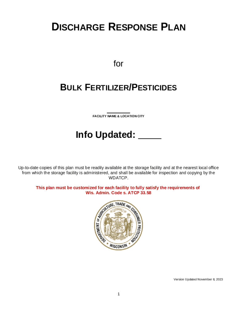 Discharge Response Plan for Bulk Fertilizers and Pesticides - datcp wi ...