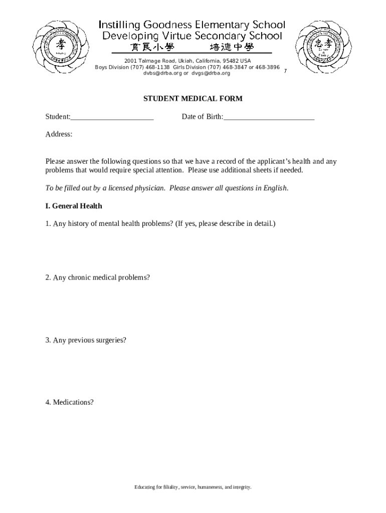 Student Medical (doc) Doc Template | pdfFiller