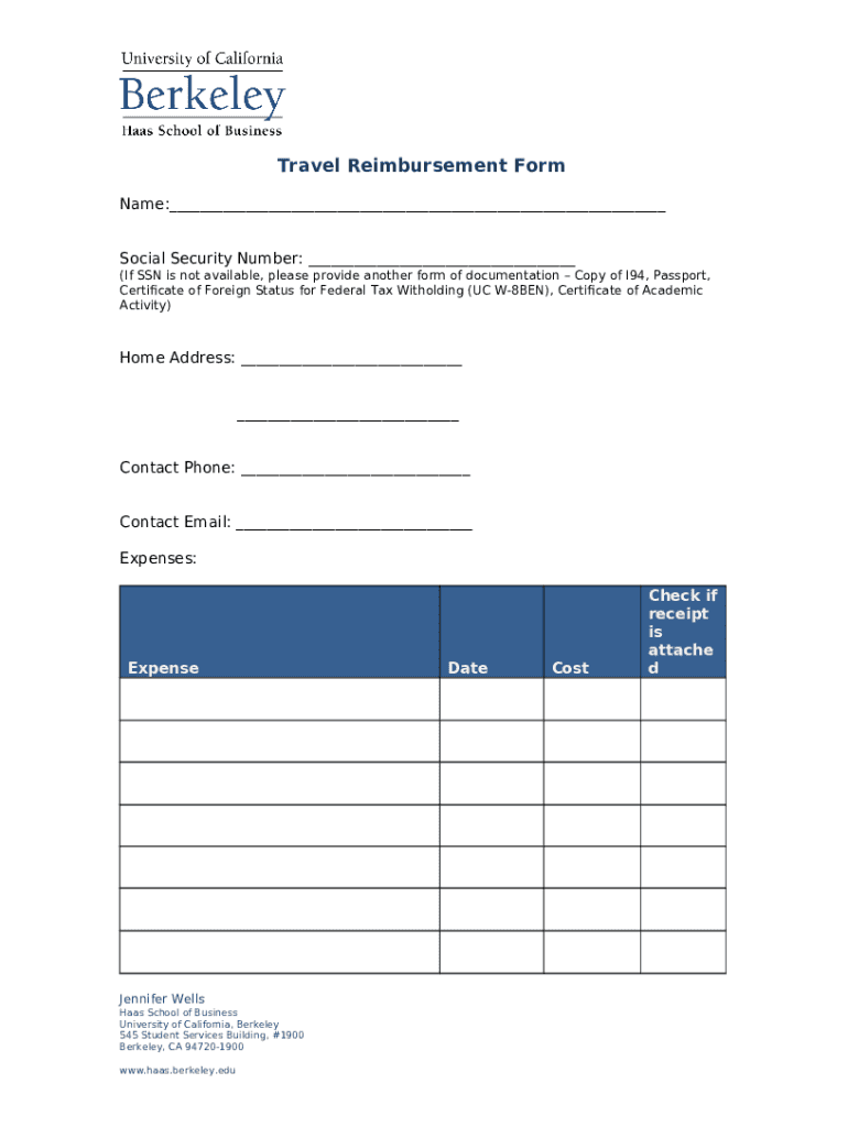 Non Employee Travel Reimbursement s. ... - haas berkeley Doc Template | pdfFiller