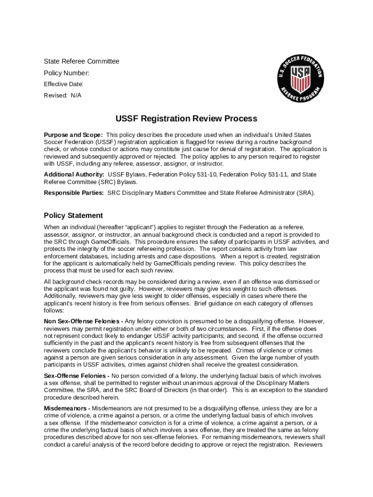 POLICY MANUAL - Metro DC-Virginia State Referee Program Doc Template | pdfFiller
