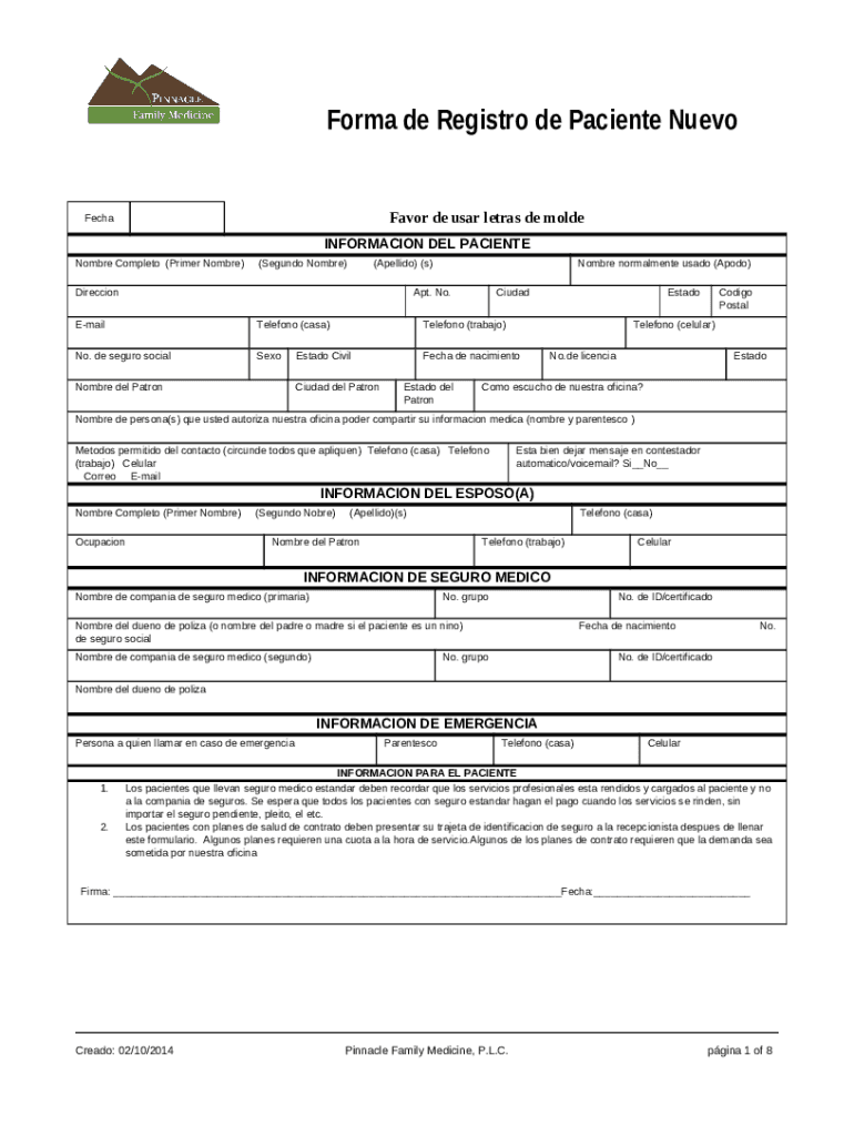 a de Registro de Paciente Nuevo - PDF Descargar libre Doc Template ...