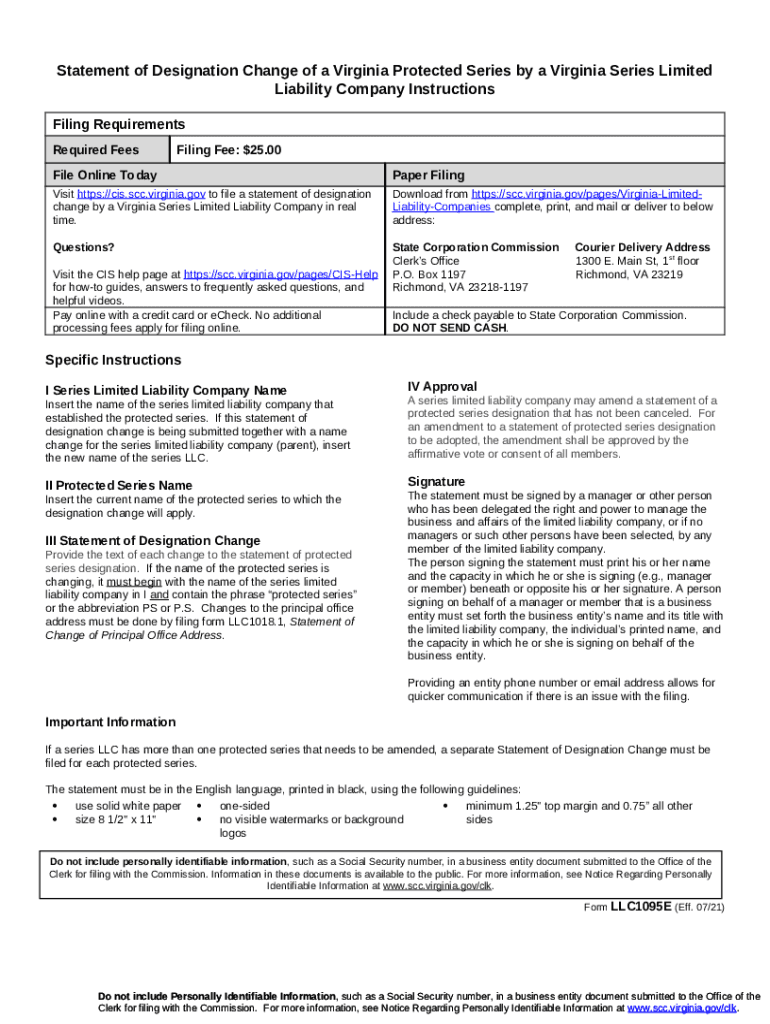 Statement of Designation Change of a Virginia Protected Series by a ...