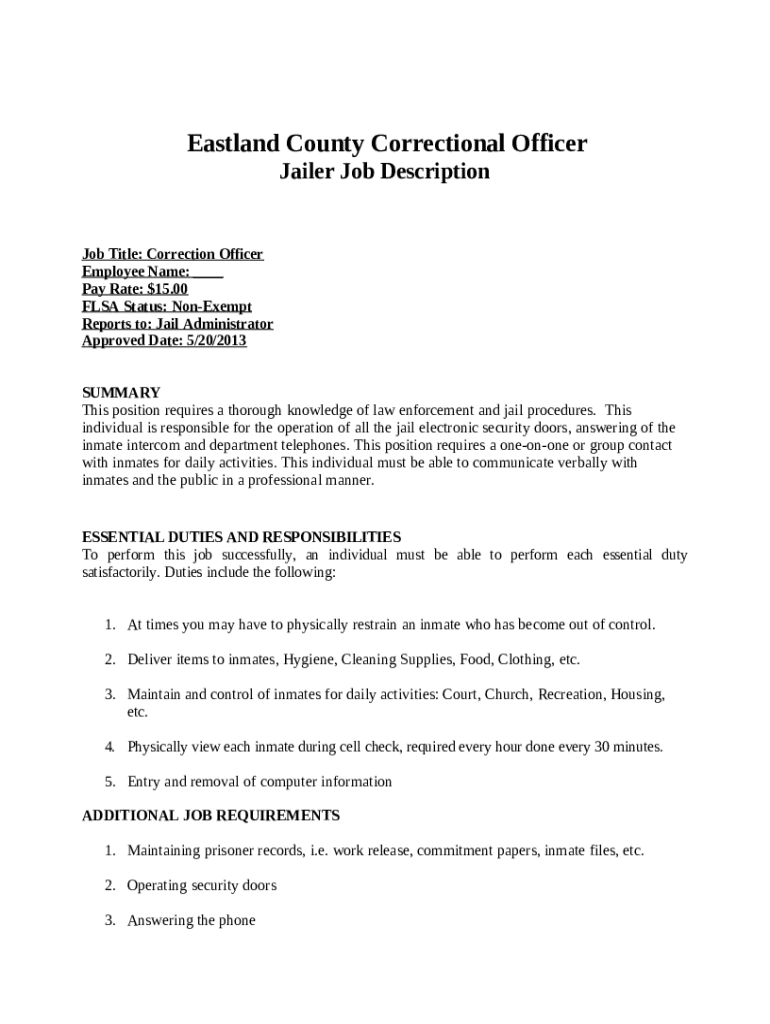 BUCKS COUNTY DEPARTMENT OF CORRECTIONS Job ... Doc Template | pdfFiller