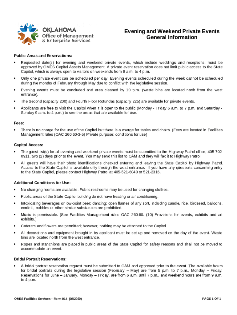 OMES FS 014. General ination on evening and weekend private events under consideration for the ...