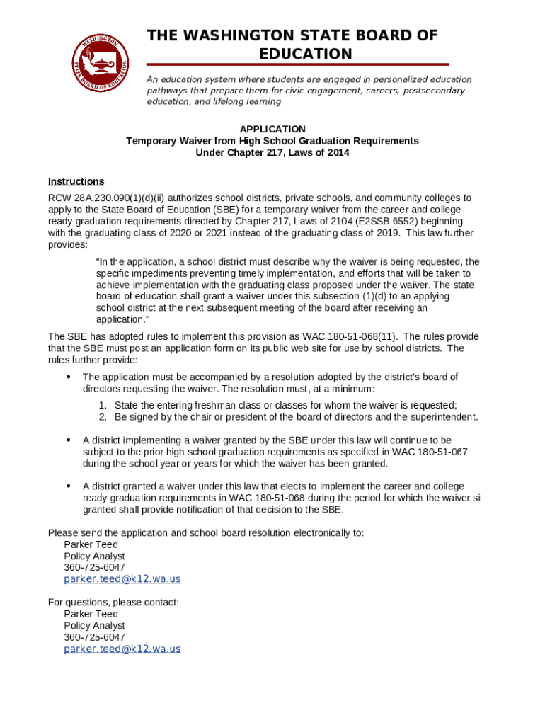Application for Temporary Waiver from High School Graduation ...