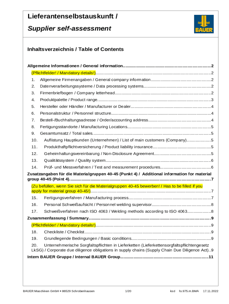 Lieferantenselbstauskunft/Supplier self-assessment Doc Template | pdfFiller
