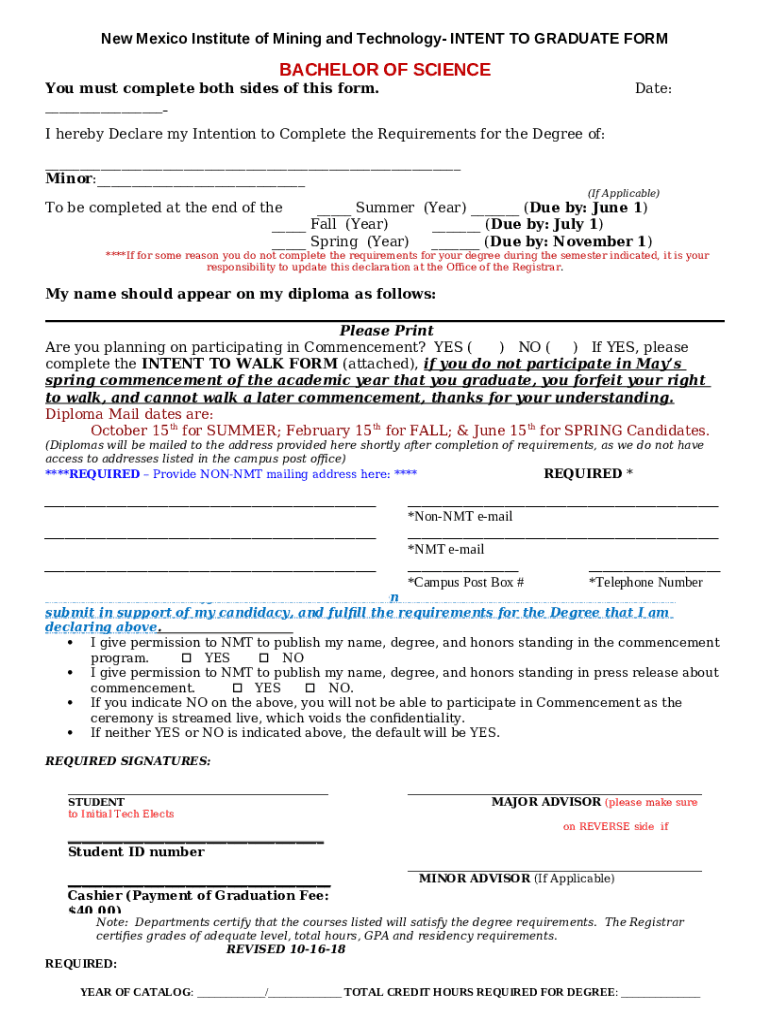 Undergraduate Degree Intent to Graduate Doc Template | pdfFiller