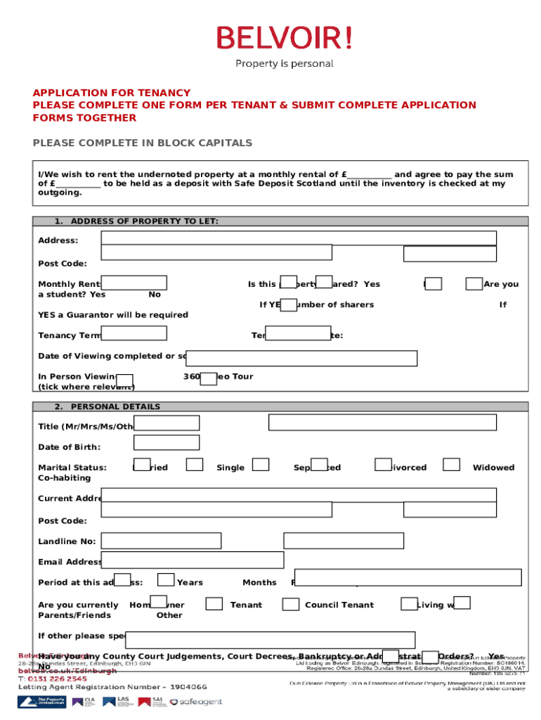 Belvoir-Edinburgh-Tenancy-Application- ... Doc Template | pdfFiller