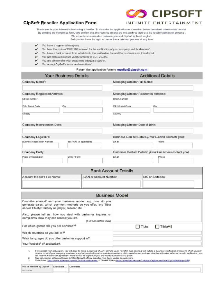 Fillable Online CipSoft Reseller Application Form Fax Email Print ...