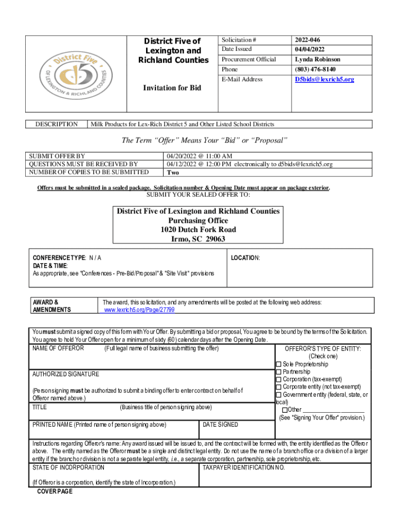 Fillable Online Anderson School District Five Request for Proposals Fax ...