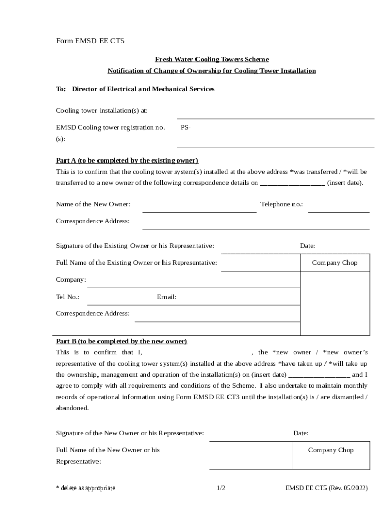 EMSD EE CT5 - Fresh Water Cooling Towers Scheme Doc Template | pdfFiller
