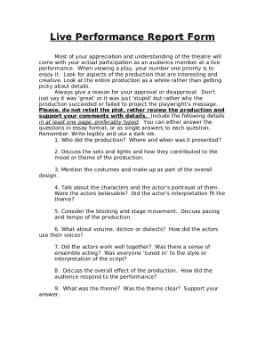 Live Perance Report Doc Template | pdfFiller
