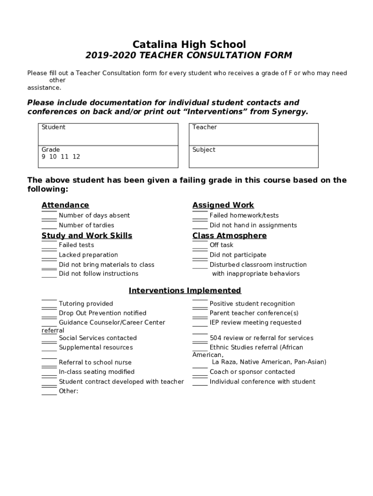 Please fill out a Teacher Consultation for every student who receives a ...