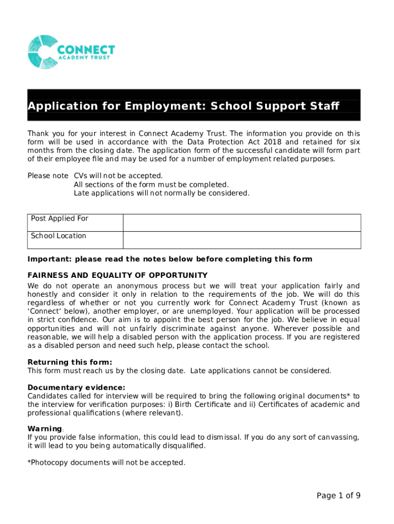 Connect Support Staff Application Doc Template | pdfFiller