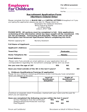 Recruitment Application (Northern Ireland Only) Doc Template | pdfFiller