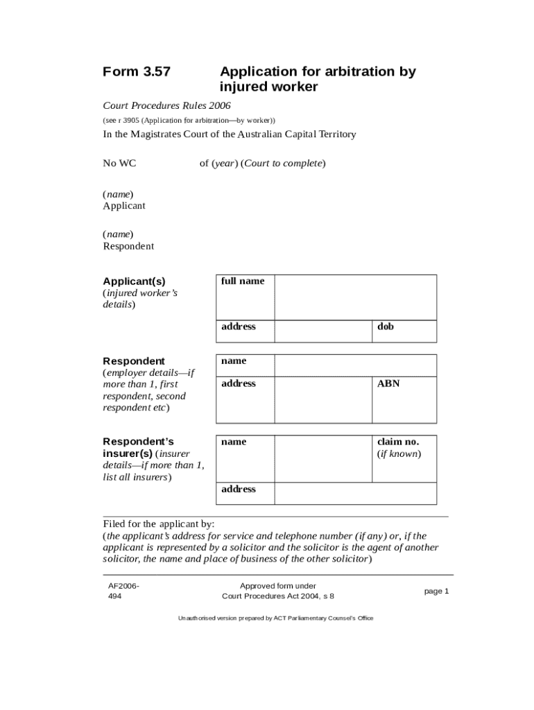 Online legislation act gov Application for arbitration by Doc Template | pdfFiller