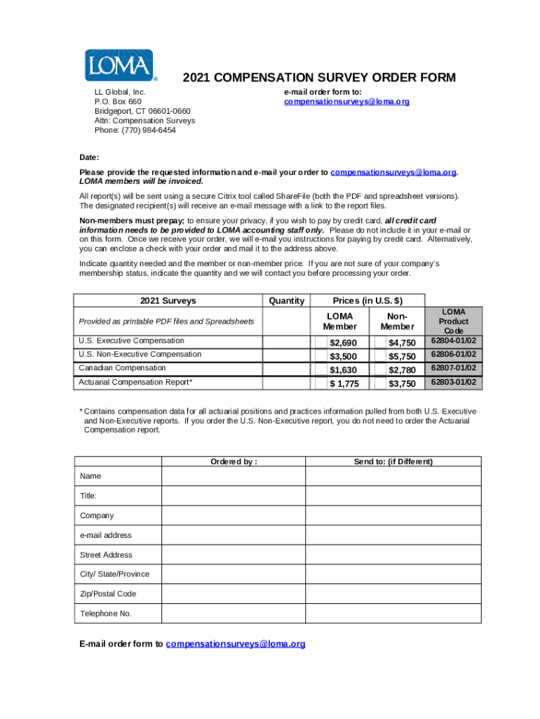 2021 Compensation Survey Order Doc Template | pdfFiller