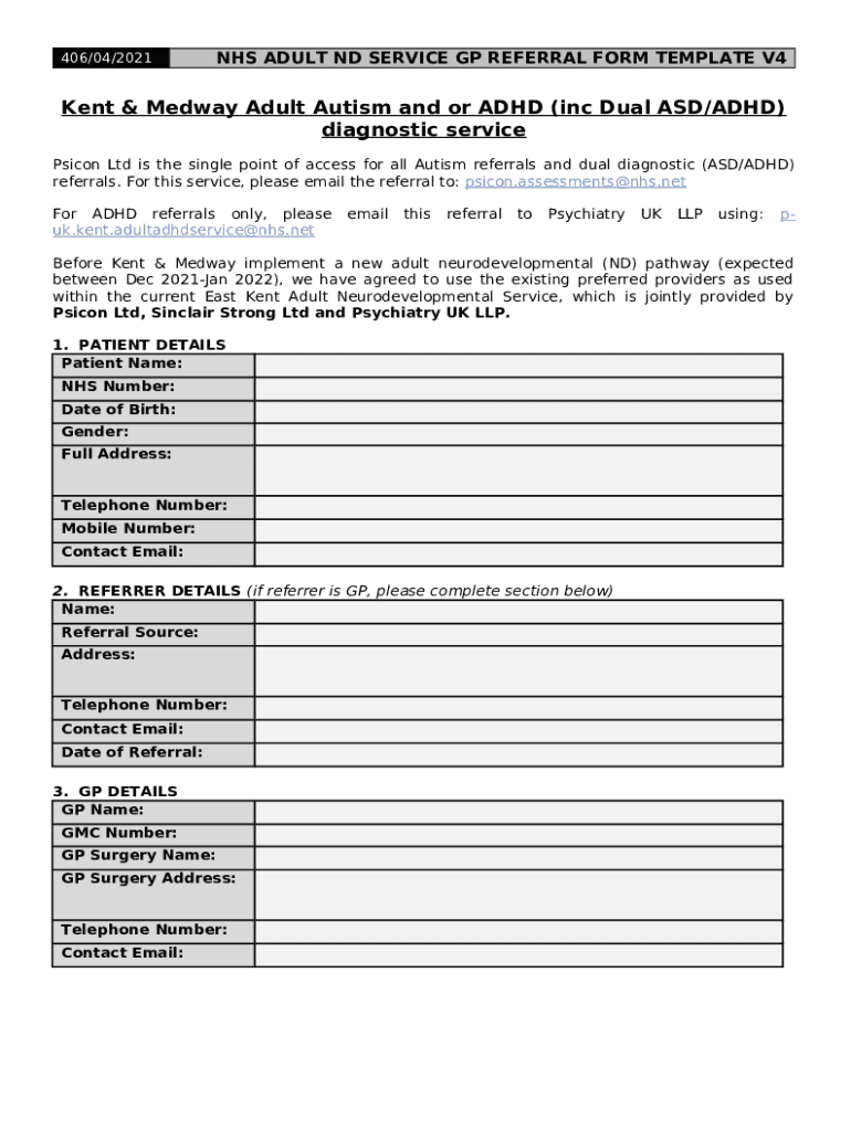 NHS ADULT ND SERVICE GP REFERRAL TEMPLATE V4 Doc Template | pdfFiller