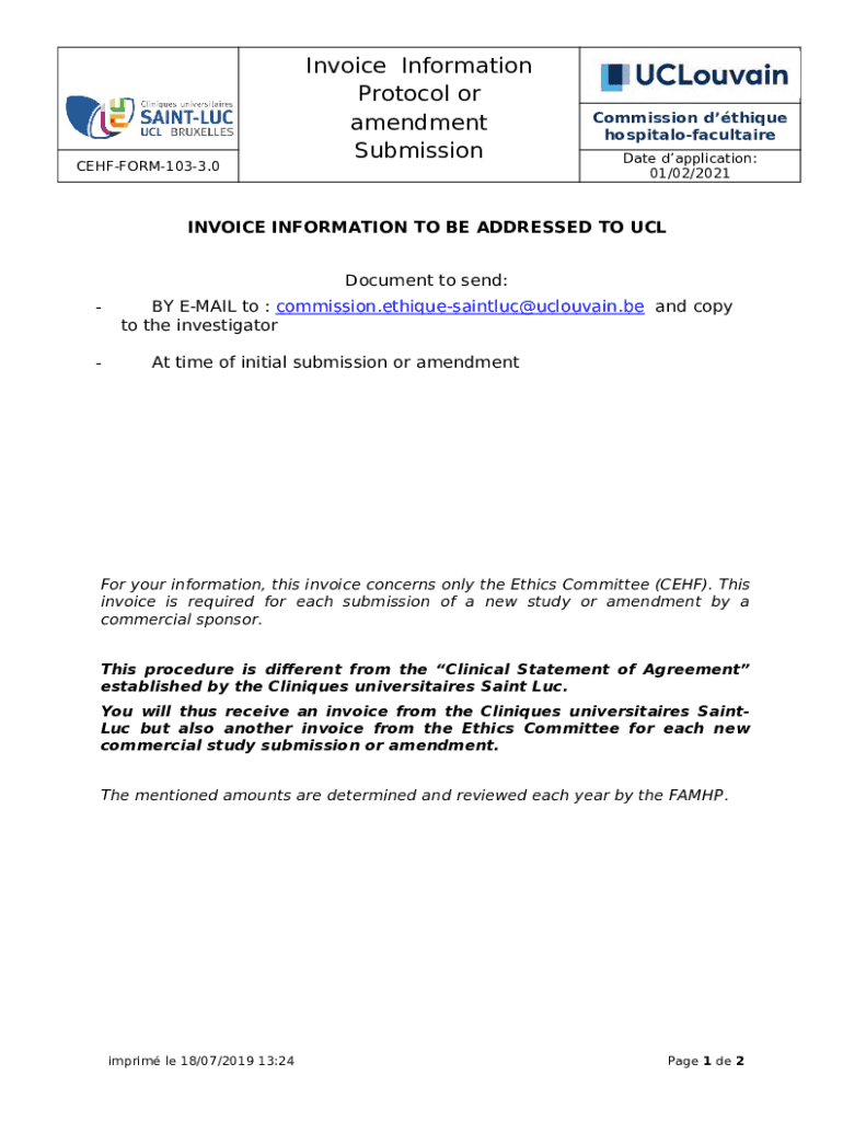 InvoiceInation Protocol or amendment Submission. CEHF--103-3.0 Doc Template | pdfFiller