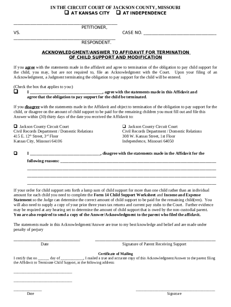 affidavit for termination of child support and modification Doc ...