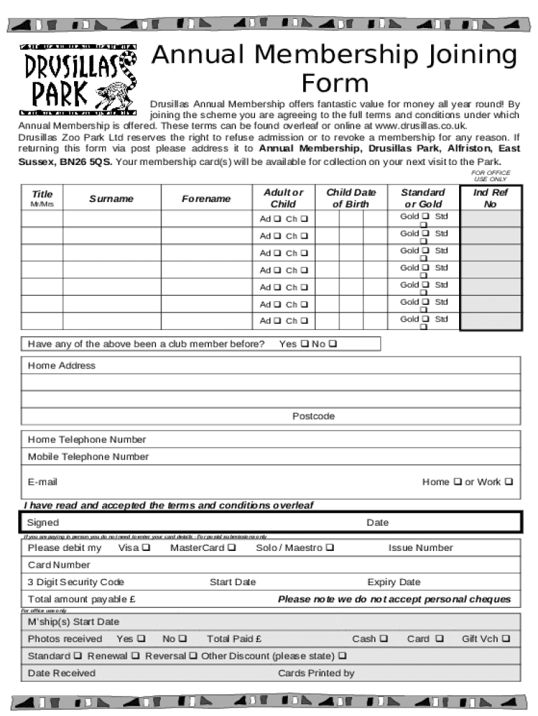 Drusillas Zoo ParkAnnual Membership Doc Template | pdfFiller