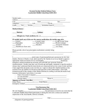 Parental Student Medical Release Doc Template | pdfFiller