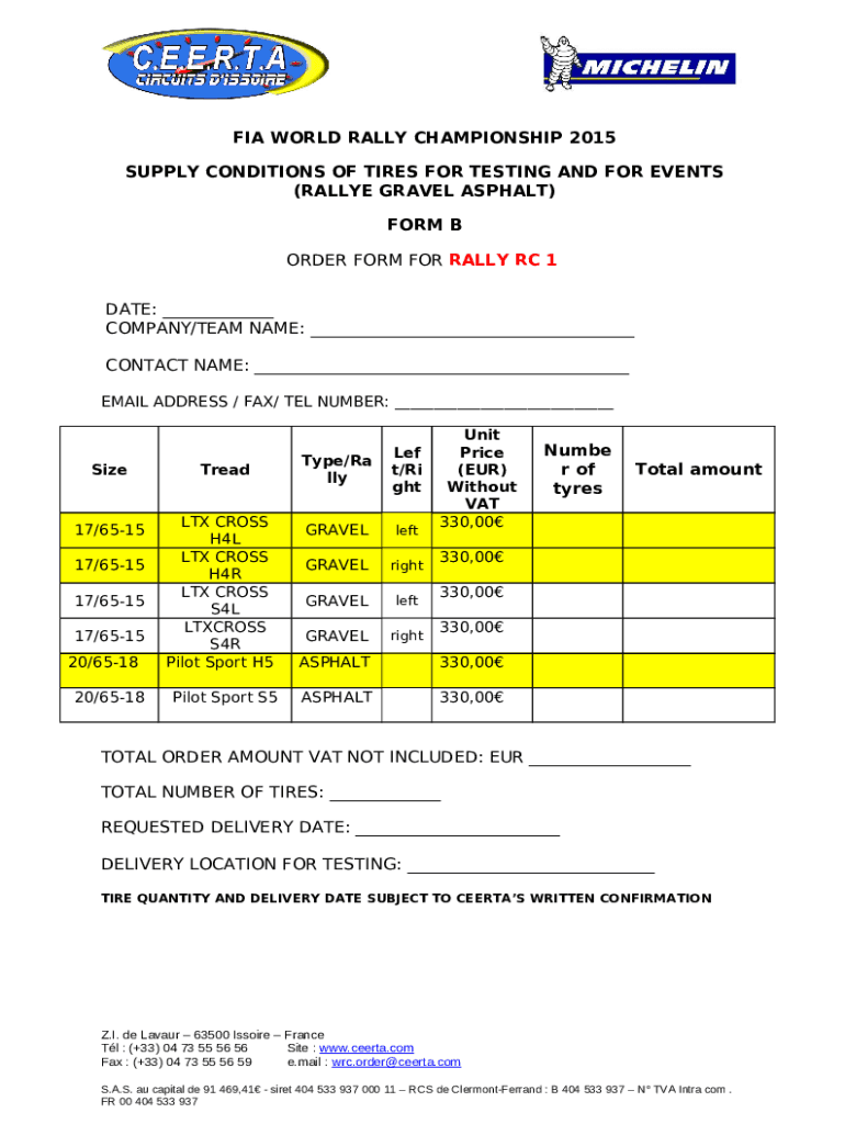 FIA opens bids for WRC tire supply contract Doc Template | pdfFiller