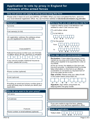 Fillable Online Application to vote by proxy in England for members of ...