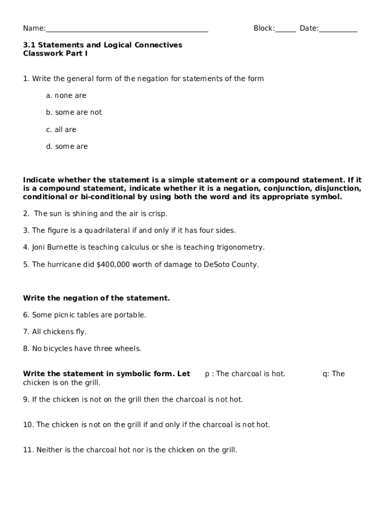 1 Statements and Logical Connectives Doc Template | pdfFiller
