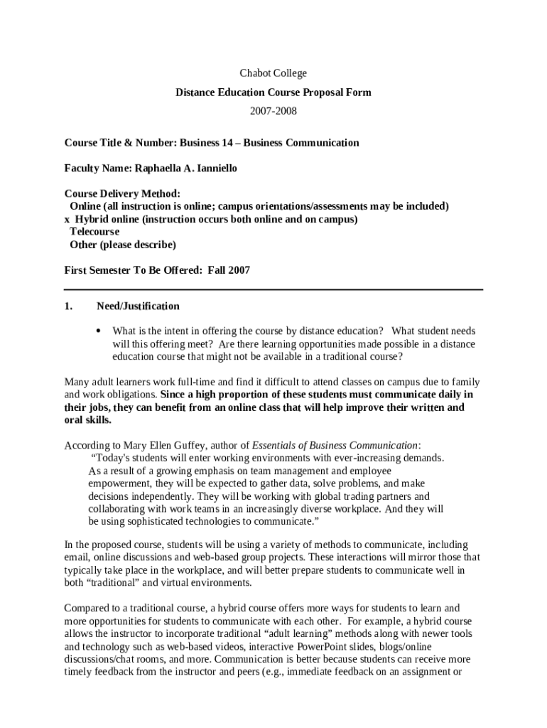 Online/Hybrid Course Proposal Chabot College ... Doc Template | pdfFiller
